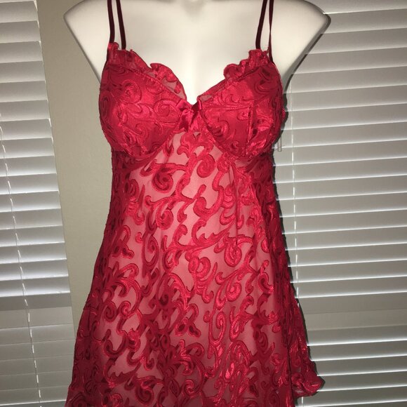 Private Label | Intimates & Sleepwear | Red Lace Teddy Nighty Negligee ...